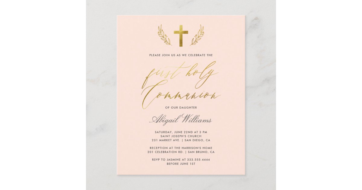 Budget Blush Gold Calligraphy First Holy Communion | Zazzle