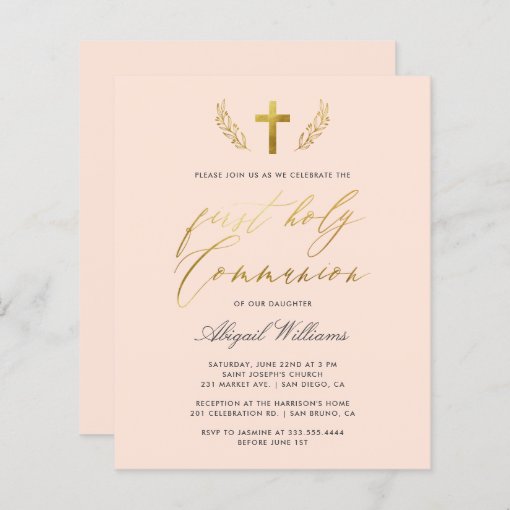 Budget Blush Gold Calligraphy First Holy Communion | Zazzle