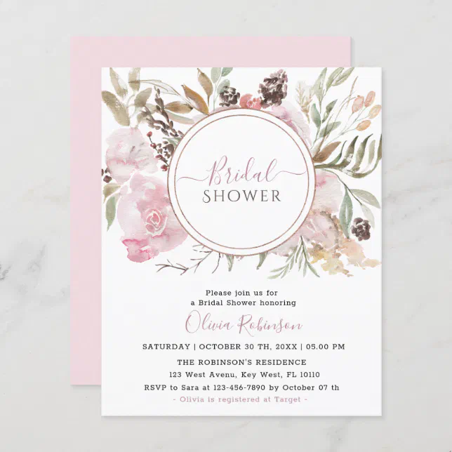 Budget Blush Pink Floral Bridal Shower Invitation Zazzle