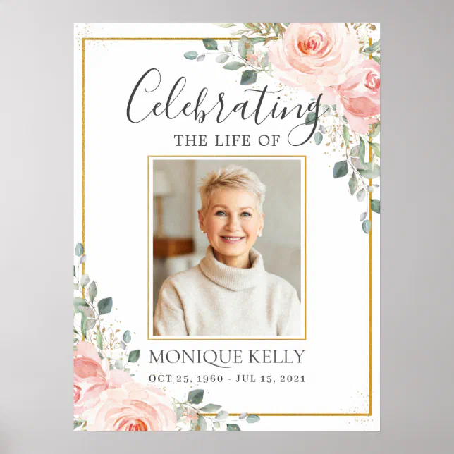Budget Blush Pink Floral Photo Funeral Memorial Poster | Zazzle