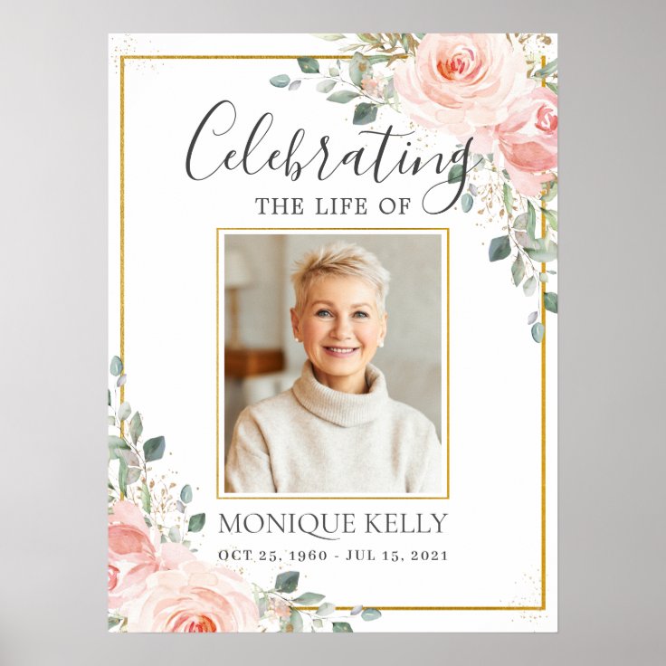 Budget Blush Pink Floral Photo Funeral Memorial Poster | Zazzle