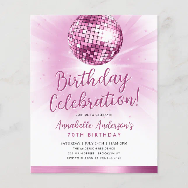 Budget Blush Pink Glitter 70s Disco Ball Birthday | Zazzle