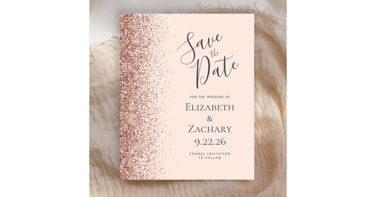 Budget Blush Pink Rose Gold Glitter Save the Date | Zazzle