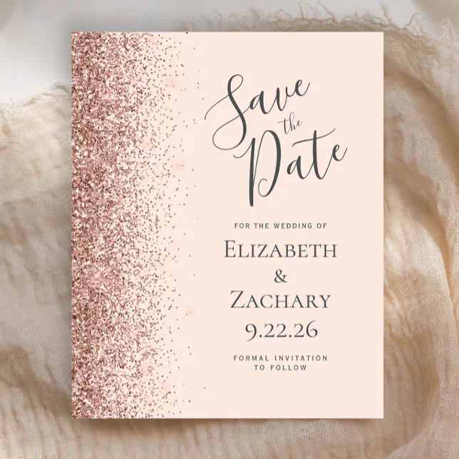 Budget Blush Pink Rose Gold Glitter Save the Date | Zazzle