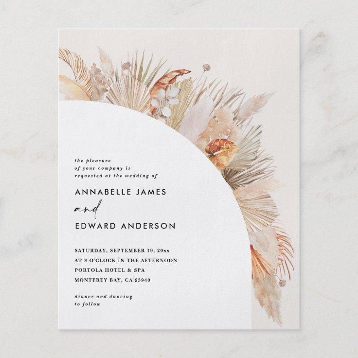budget bohemian terracotta pampas grass wedding flyer | Zazzle