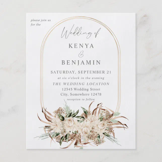 Budget Boho Beige Floral Wedding 3 Flyer | Zazzle