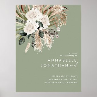 Budget boho botanical modern elegant sage green poster | Zazzle