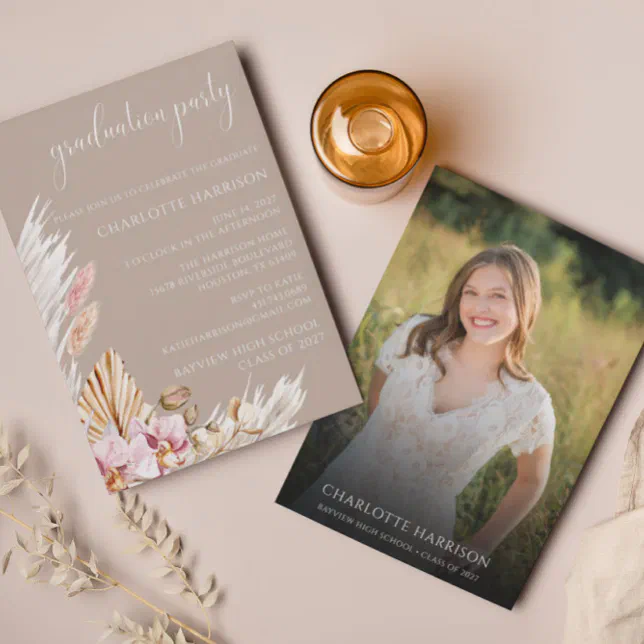 Budget Boho Chic Floral Photo Graduation Party Invitation | Zazzle