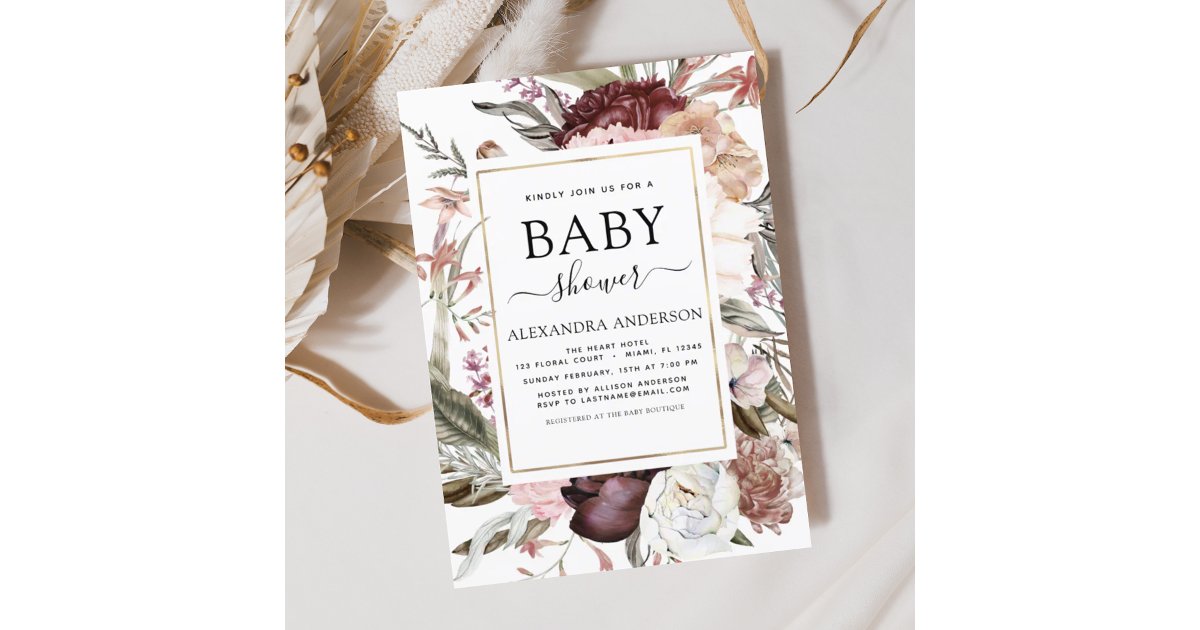 Budget Boho Dusty Pink Baby Shower Invitation | Zazzle