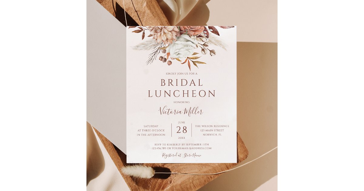 Budget Boho Fall Floral Bridal Luncheon Invitation | Zazzle