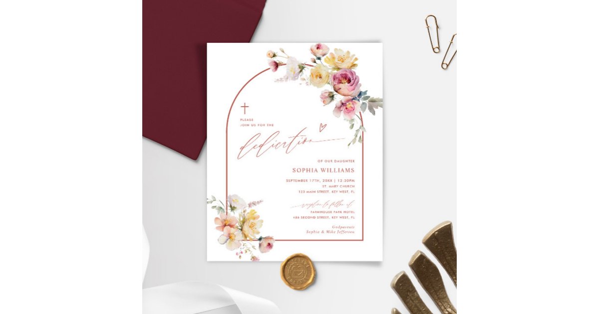 Budget Boho Garden Rose Dedication Invitation | Zazzle