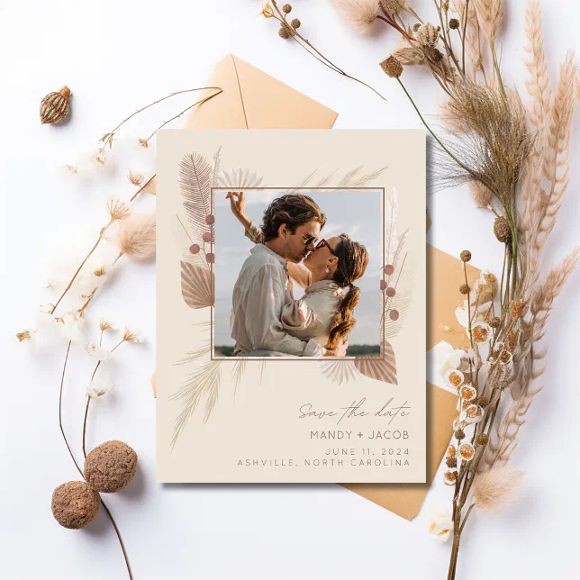 Budget Boho Photo Wedding Save the Date Announcement Postcard | Zazzle