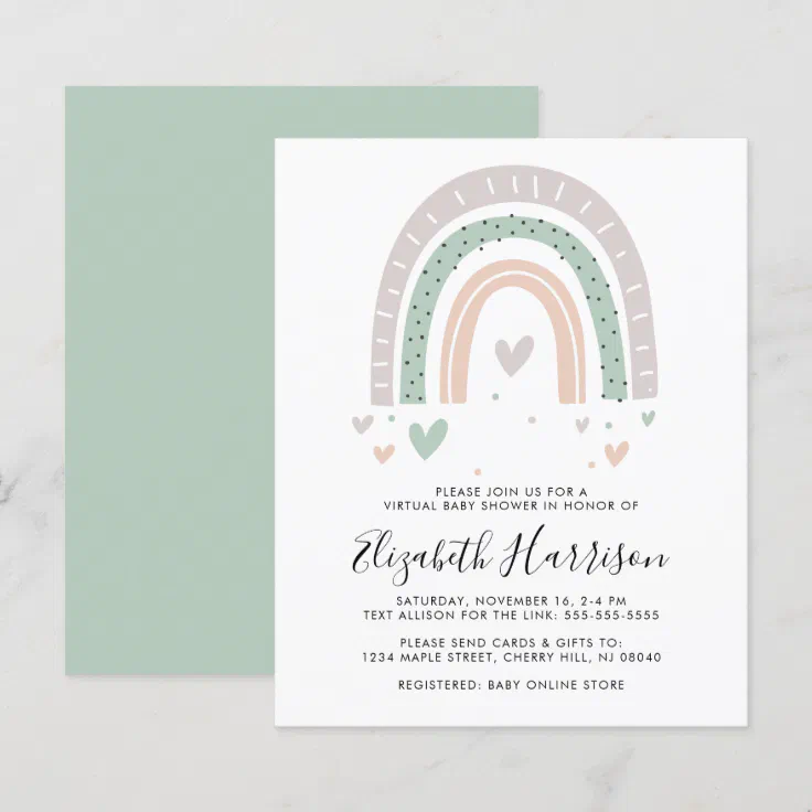 Budget Boho Rainbow Virtual Baby Shower Invitation | Zazzle