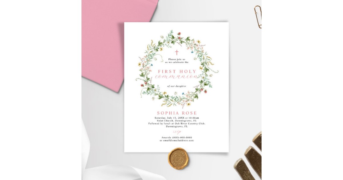 Budget Boho Rustic First Holy Communion Invitation | Zazzle