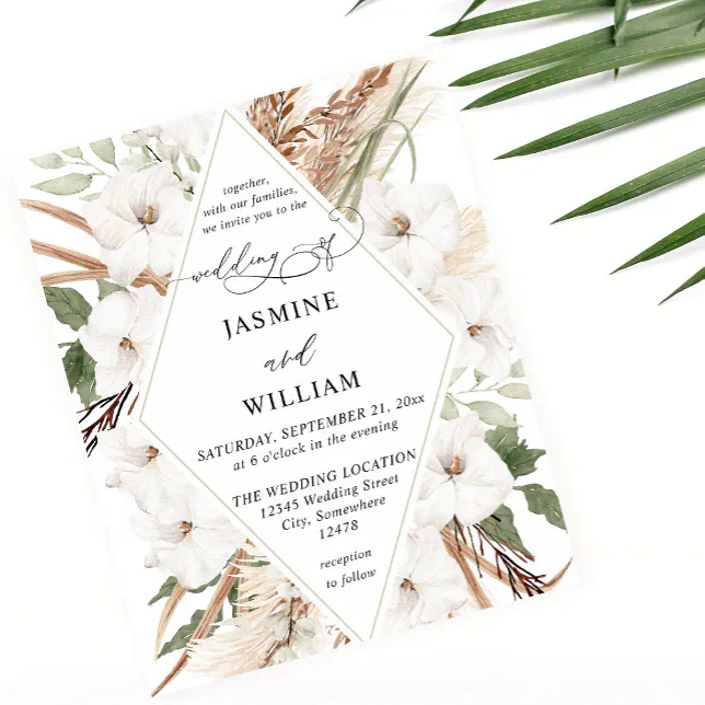 Budget Boho White Floral Summer Wedding Flyer | Zazzle