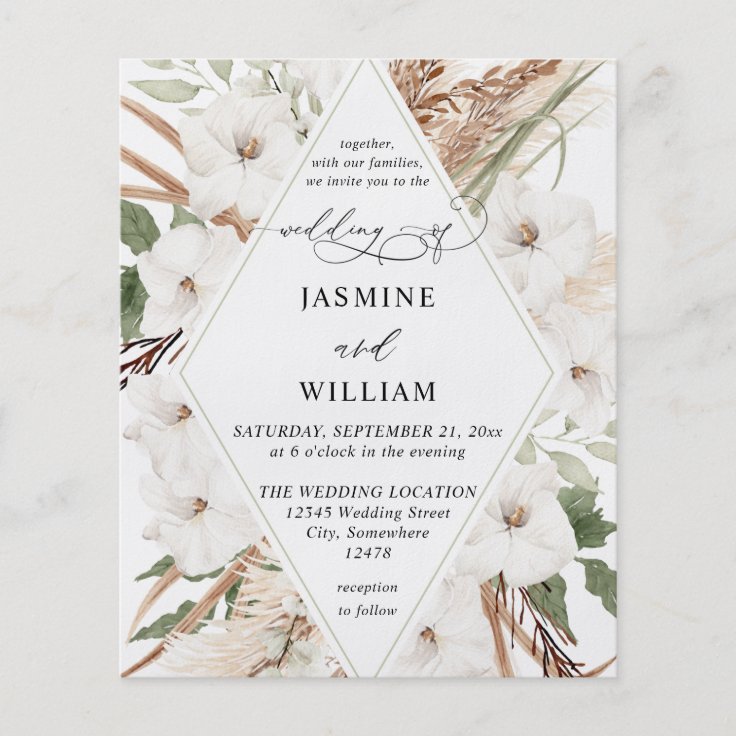 Budget Boho White Floral Summer Wedding Flyer | Zazzle