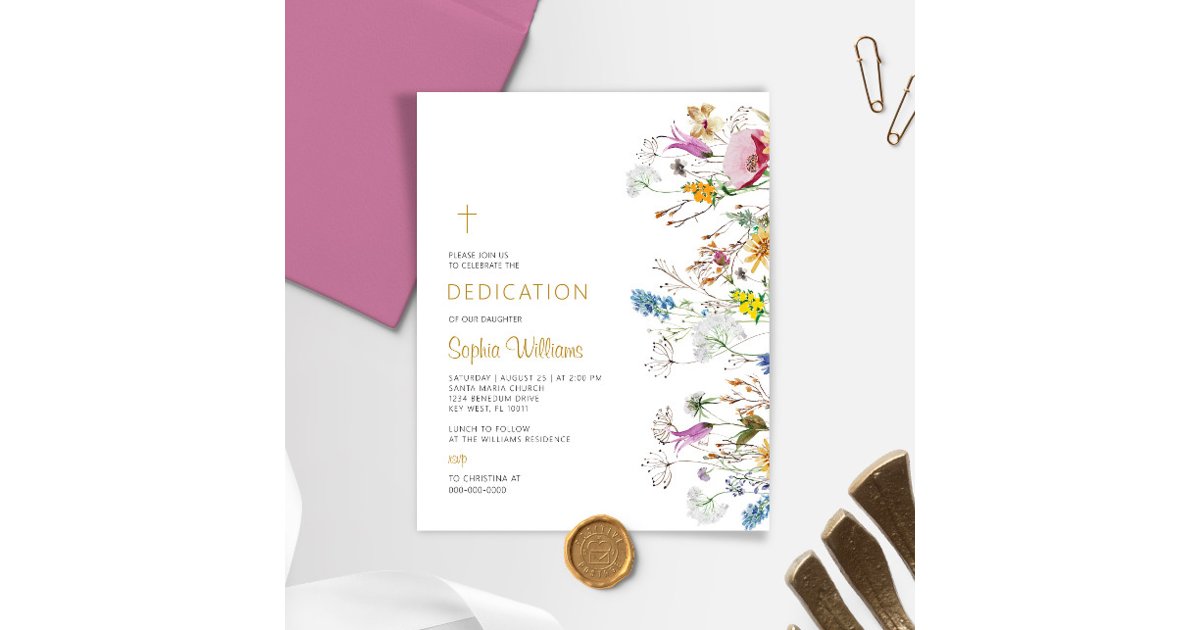 Budget Boho Wildflowers Dedication Invitation | Zazzle