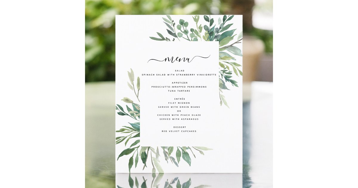 Budget Botanical Greenery Foliage Wedding Menu | Zazzle