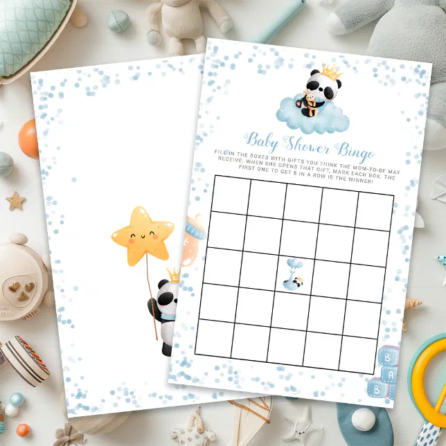 Budget Boy Panda Bear Blue Baby Shower Bingo Card | Zazzle