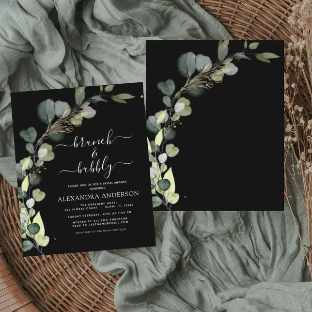 Budget Bridal Brunch & Bubbly Black Invitation Flyer | Zazzle