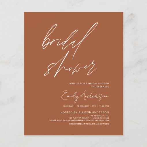 Budget Bridal Shower Burnt Orange Terracotta Flyer | Zazzle
