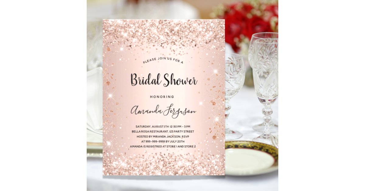 Budget Bridal Shower glitter rose gold invitation | Zazzle