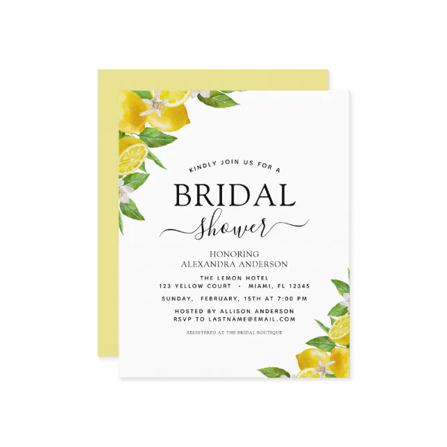 Budget Bridal Shower Lemon Citrus Invitations | Zazzle