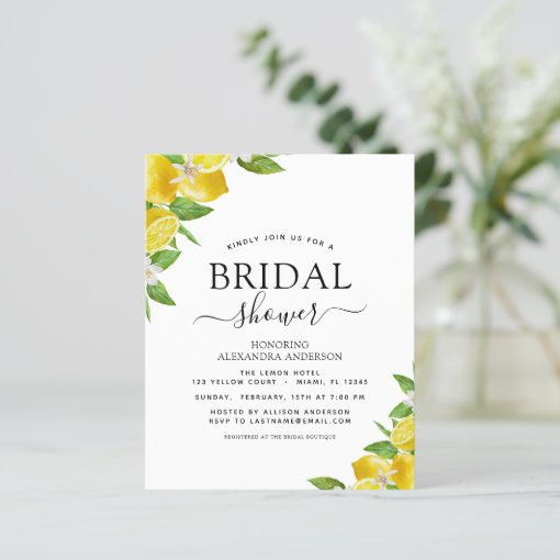 Budget Bridal Shower Lemon Citrus Invitations | Zazzle