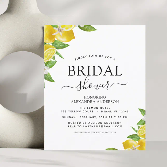 Budget Bridal Shower Lemon Citrus Invitations | Zazzle