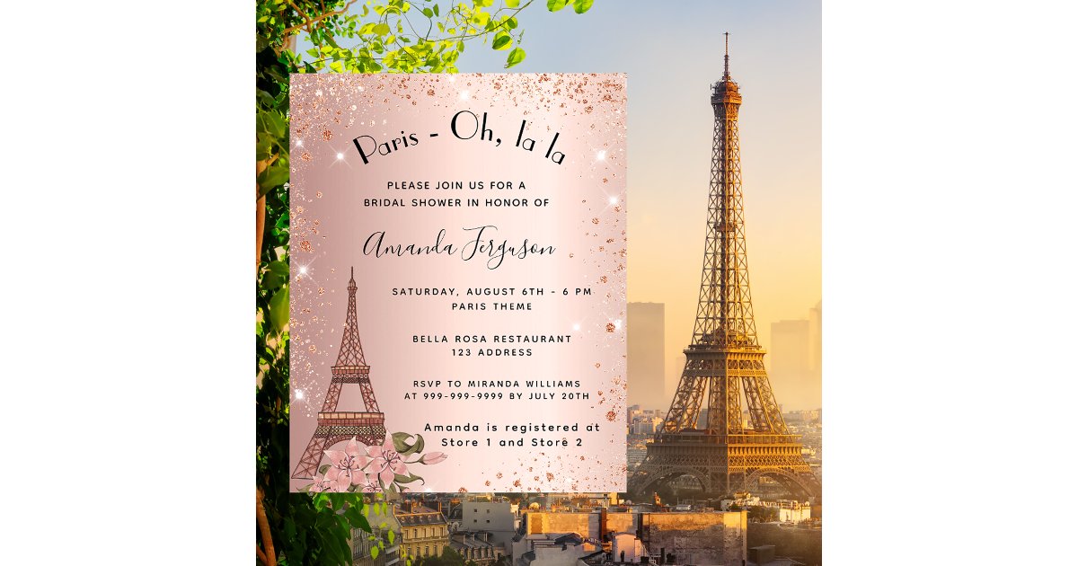 Budget bridal shower Paris rose gold invitation | Zazzle