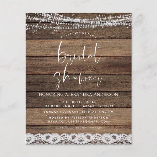 Budget Bridal Shower Rustic Farmhouse Flyer | Zazzle