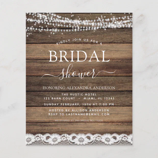 Budget Bridal Shower Rustic Farmhouse Invitation Flyer | Zazzle