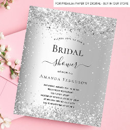 Budget bridal shower silver glitter invitation | Zazzle