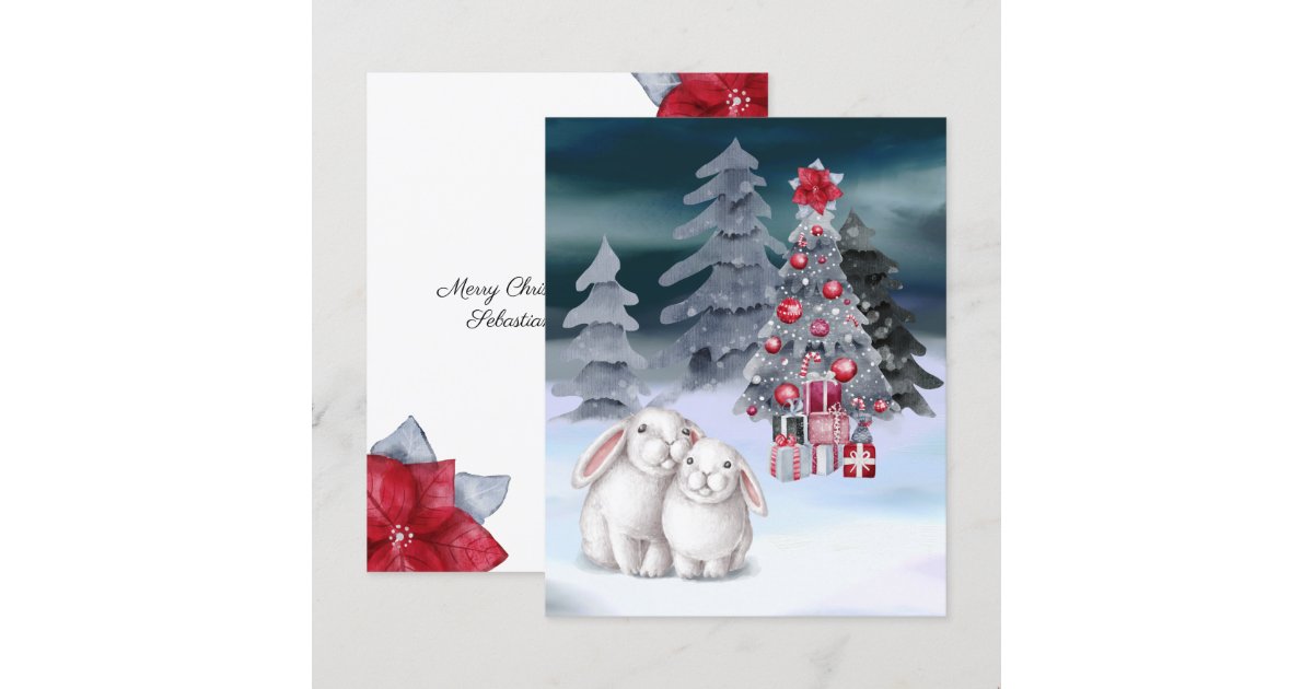 BUDGET Bunny Rabbit Christmas Tree Scene | Zazzle
