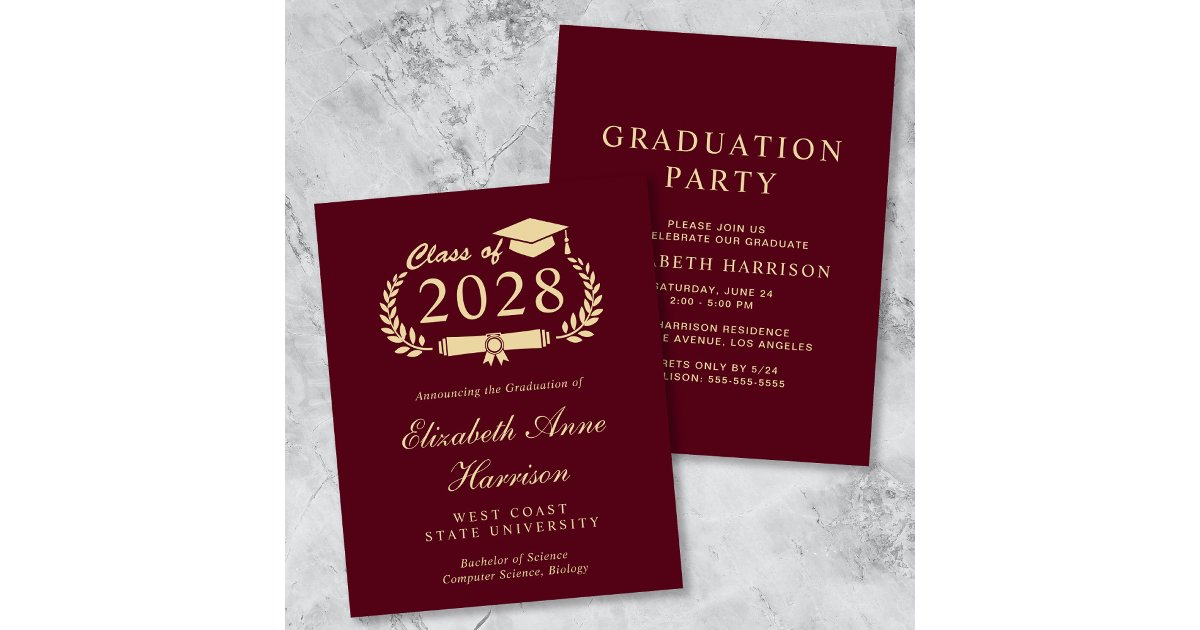 Budget Burgundy College Graduation Party Invite | Zazzle