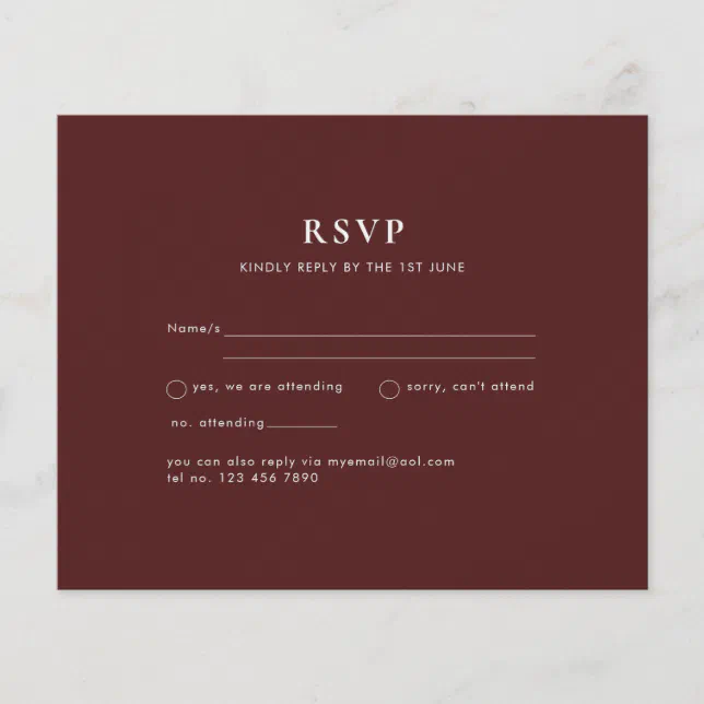 Budget Burgundy RSVP Monochrome Elegant Simple Flyer | Zazzle