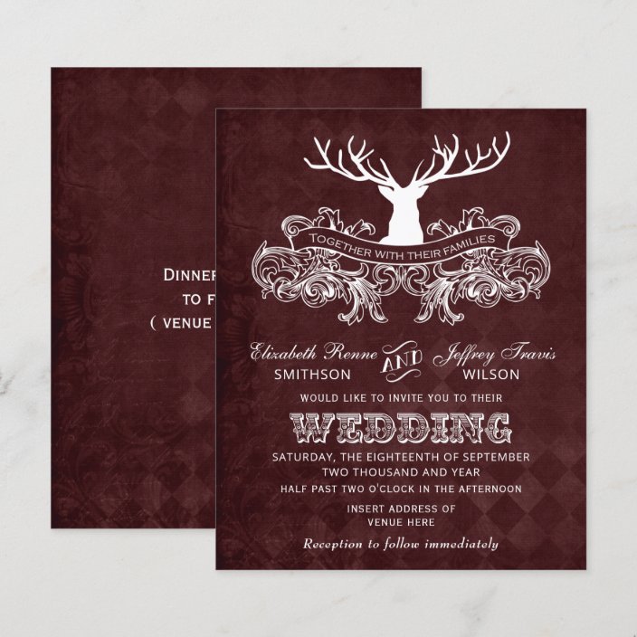 Budget Burgundy Stag Wedding Invitation | Zazzle.com