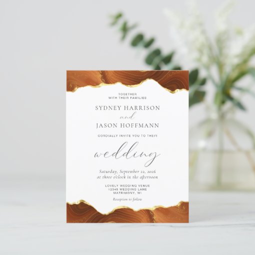 Budget Burnt Orange Agate Gold Wedding Invitation | Zazzle