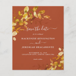 BUDGET Burnt Orange Botanical Save the Date Flyer | Zazzle