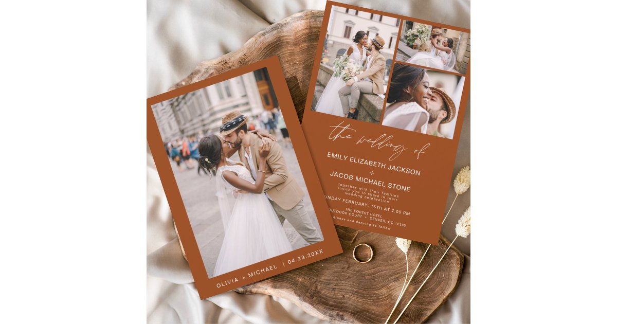 Budget Burnt Orange Photo Wedding Invitation Flyer | Zazzle