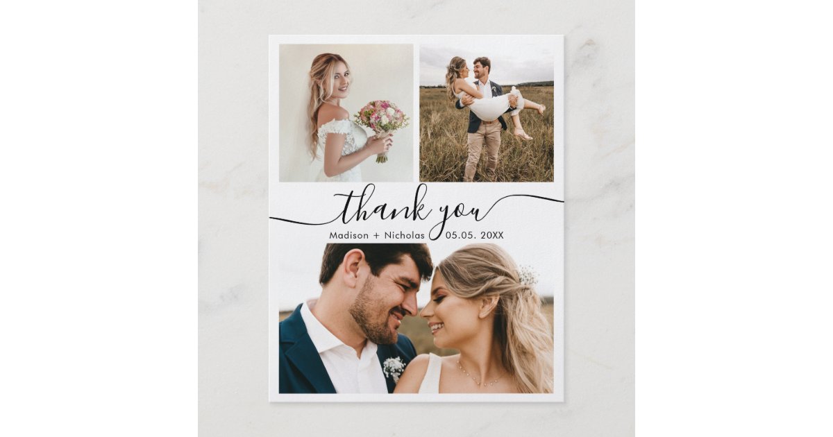 Budget Calligraphy Collage Wedding Thank You Flyer | Zazzle