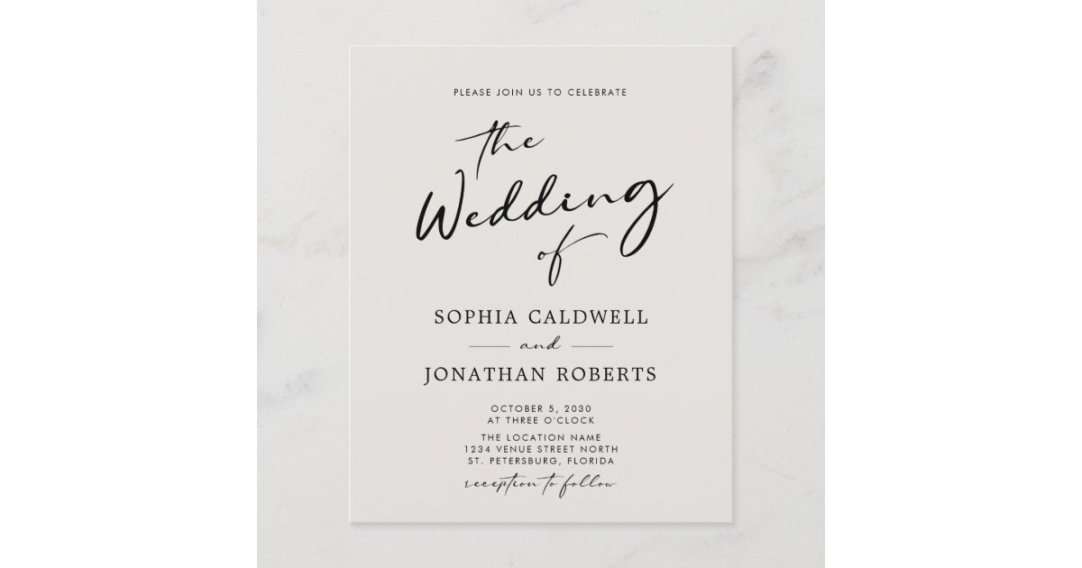 Budget Calligraphy Elegant Eggshell Wedding Invite | Zazzle