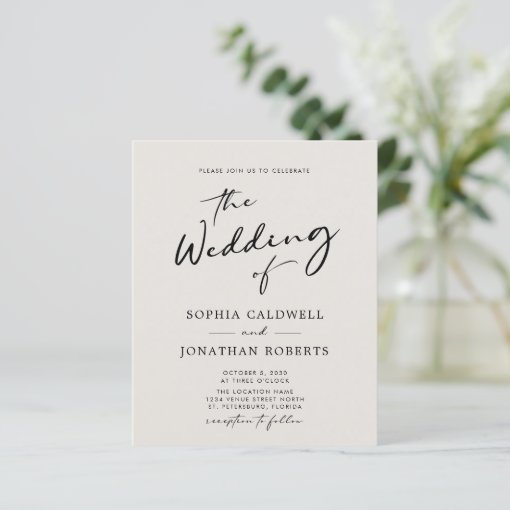 Budget Calligraphy Elegant Eggshell Wedding Invite | Zazzle