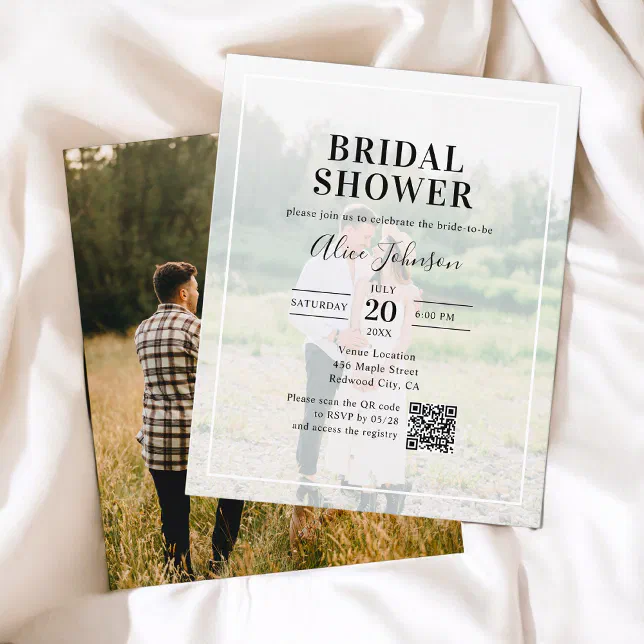 Budget Calligraphy QR Code Bridal Shower | Zazzle