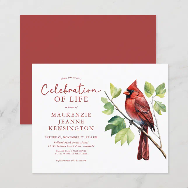 Budget Cardinal Bird Celebration of Life Memorial | Zazzle