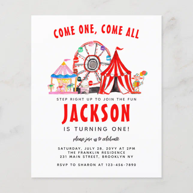 Budget Carnival Circus Come One Come All Birthday Flyer | Zazzle