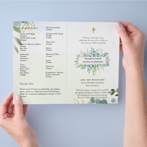 BUDGET Catholic Wedding Nuptial Mass Program Green Flyer | Zazzle