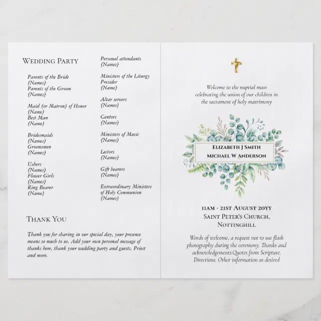 BUDGET Catholic Wedding Nuptial Mass Program LARGE Flyer | Zazzle