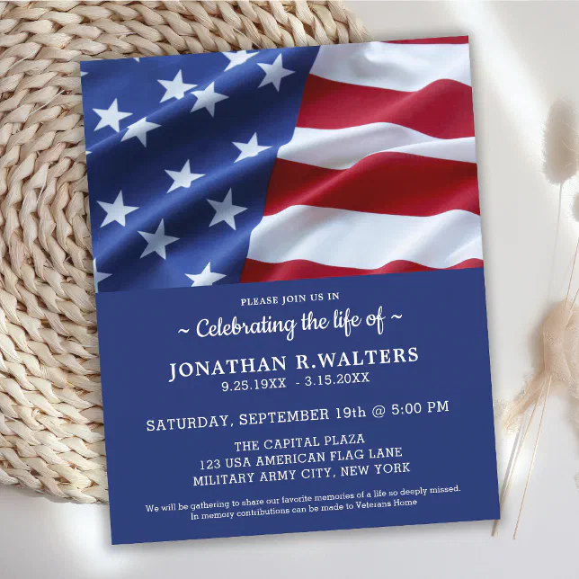 Budget Celebration Of Life American Flag Invite | Zazzle