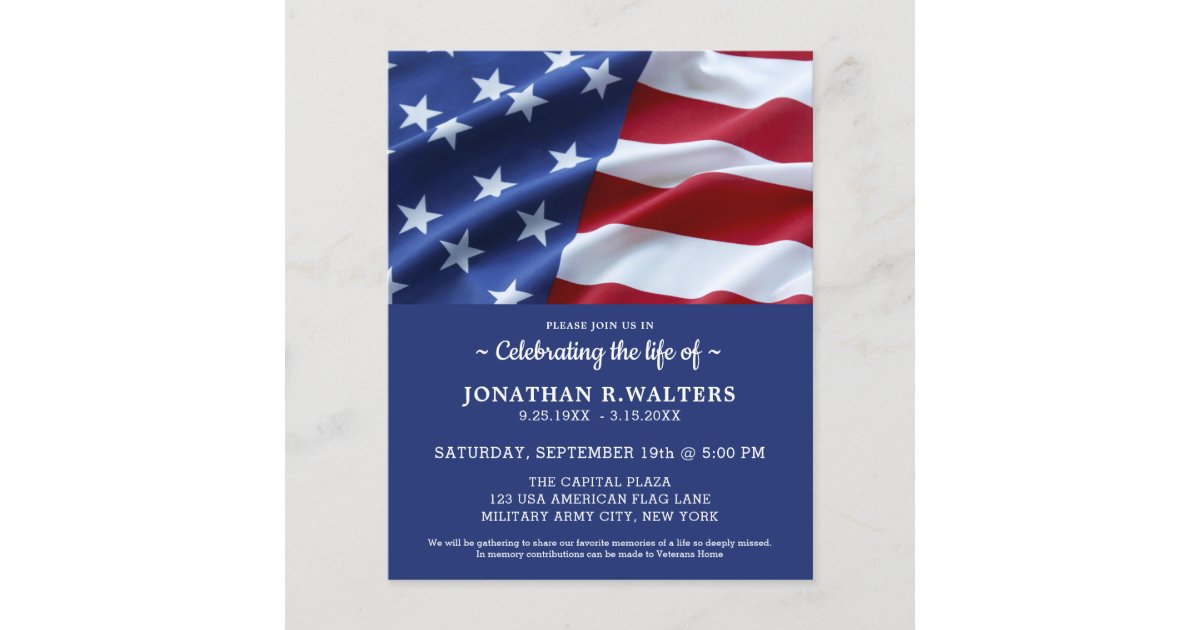 Budget Celebration Of Life American Flag Invite | Zazzle